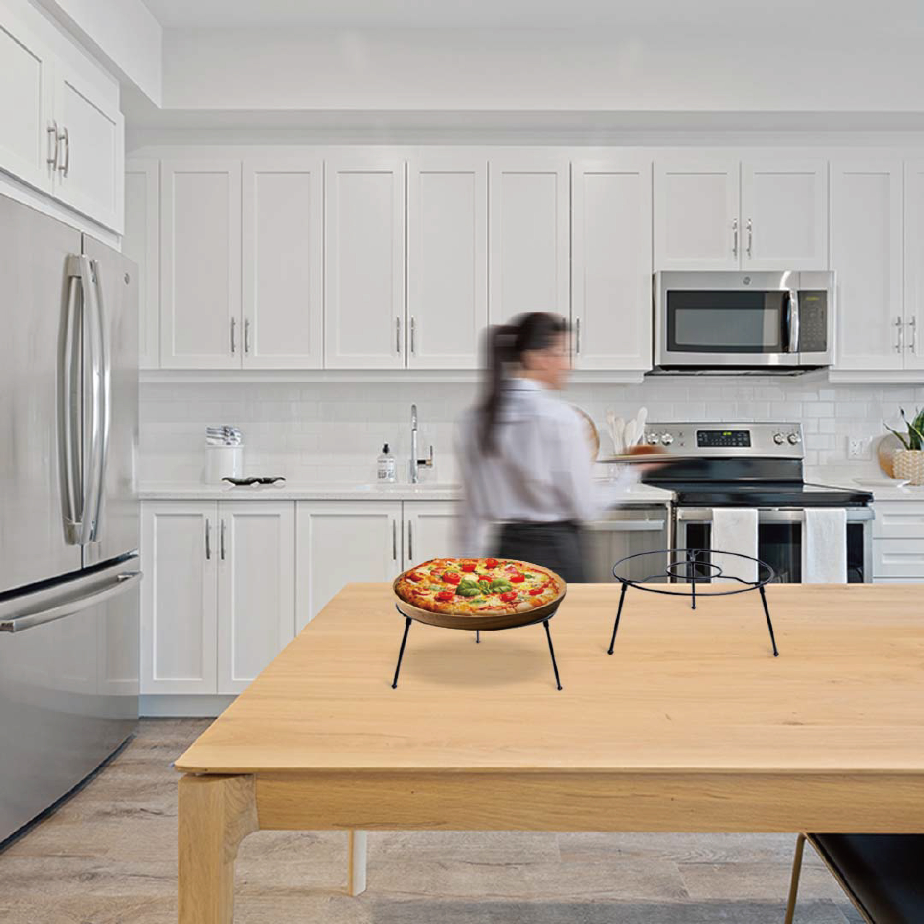 HOHIYA 4 Pcs Pizza Holder Stand Rack Pan Risers 9 Inch Black